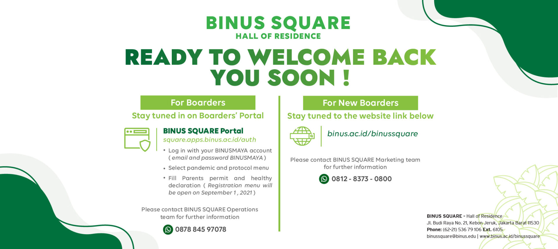 Welcome Back – Binus Square