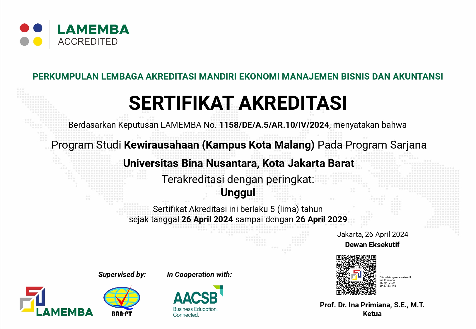 Unggul Accreditation of BINUS Malang Entrepreneurship Study Program (EBC) – BBS EBC Malang