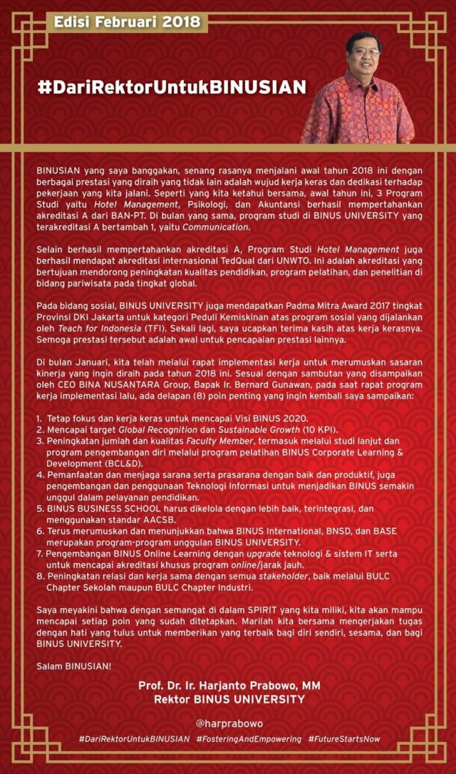 Dari Rektor Untuk BINUSIAN | BINUS UNIVERSITY